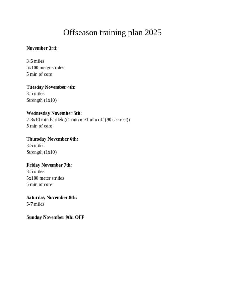 Indoor Offseason Training Plan | PDF
