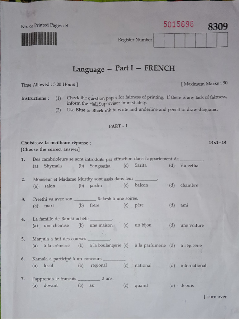 12th Fench Public Exam 2025 Original Question Paper French Medium PDF ...