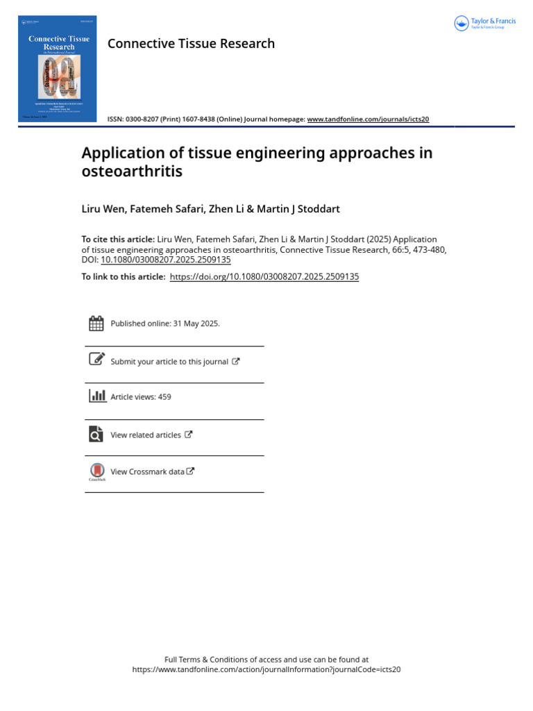 Tissue Engineering for Osteoarthritis Repair | PDF | Tissue Engineering ...