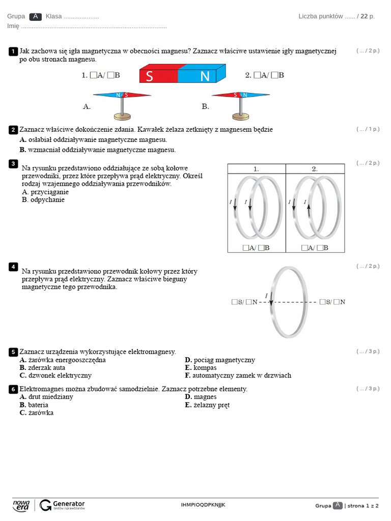 Test 2. Magnetyzm Test z Widoczna Punktacja | PDF