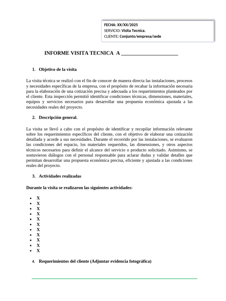 0. Informe Visita Tecnica- Documento Base | PDF | Cliente | Infrarrojo