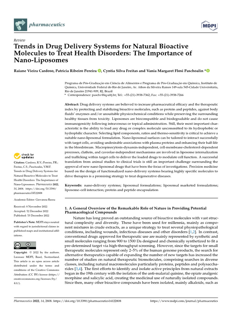 Nano-Liposomes in Drug Delivery Systems | PDF | Natural Products ...