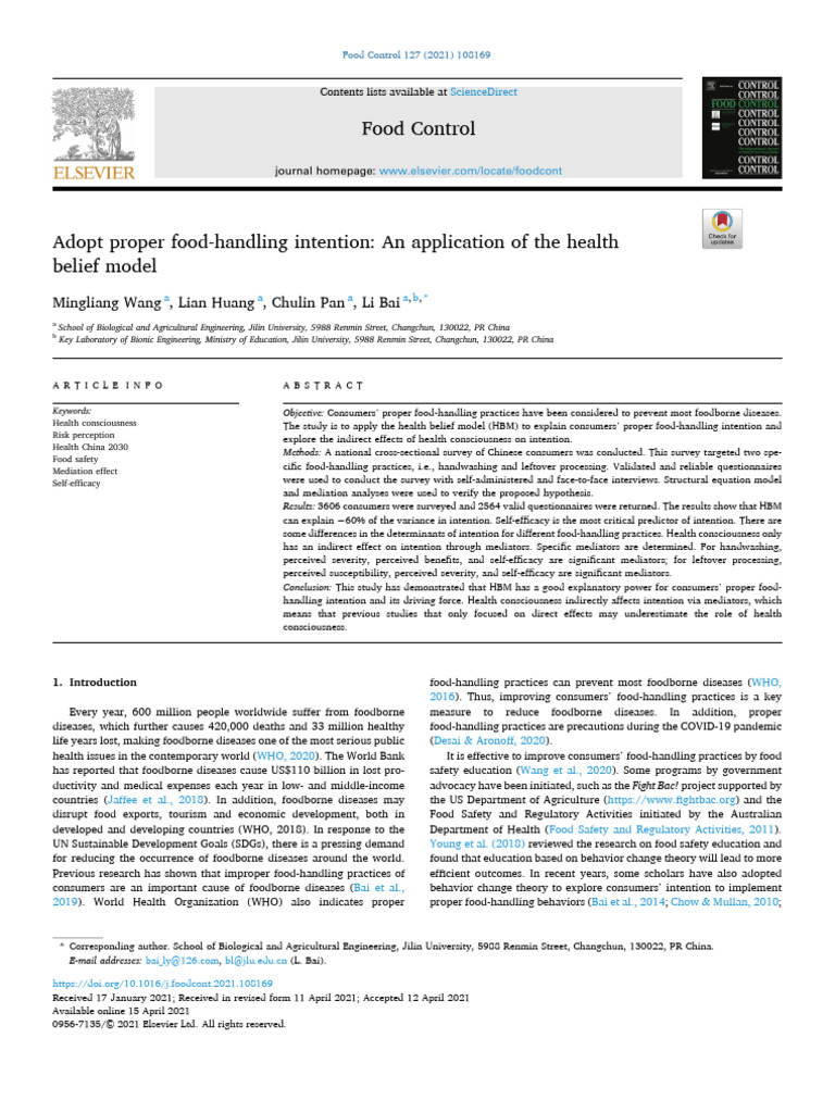 Adopt Proper Food-Handling Intention (HPM) | PDF | Survey Methodology ...