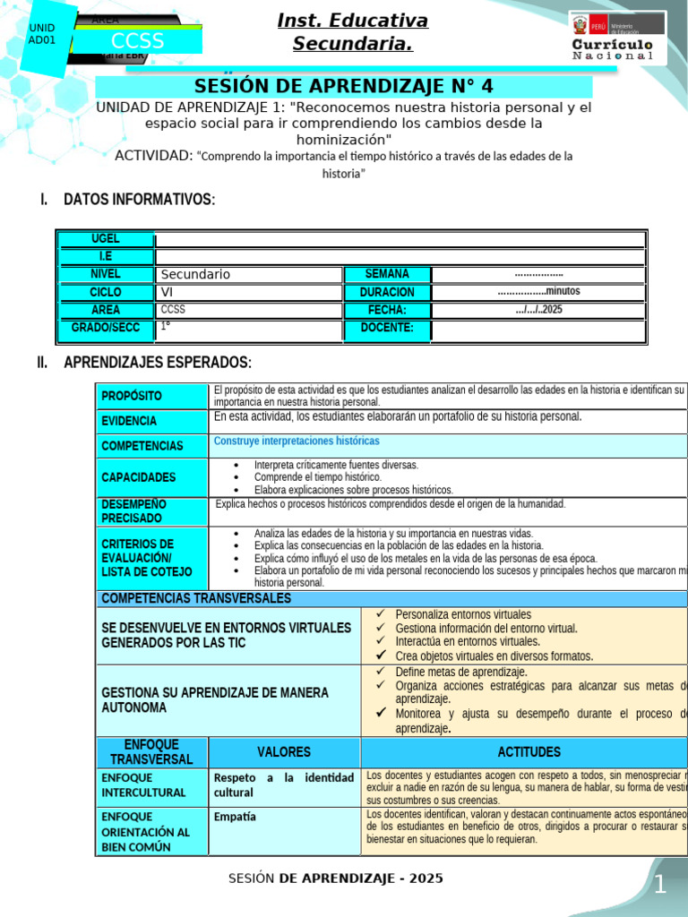 01. SESIÓN 4 (U1) (1° grado) - CCSS | PDF | Aprendizaje | Maestros