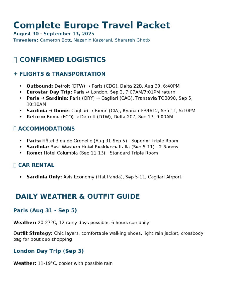 Complete Europe Travel Packet | PDF | Paris | Sardinia