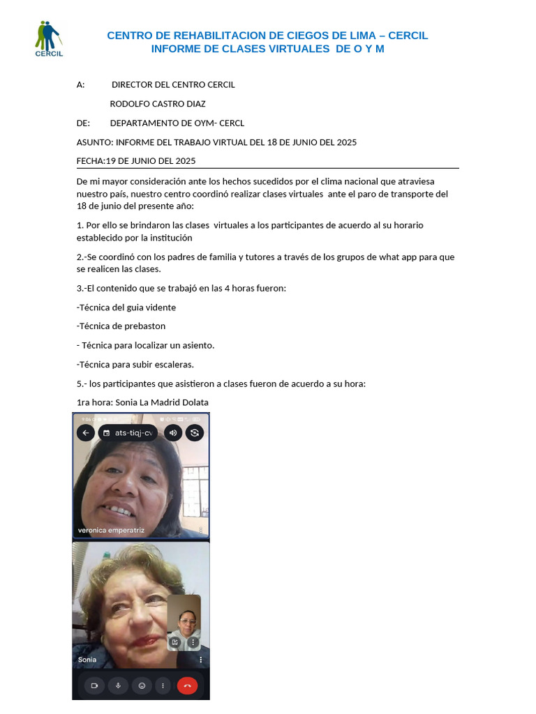 Informe de La Clase Virtual 18 de Junio de Oym | PDF
