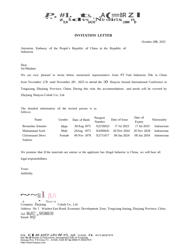 Invitation Letter Vale Indonesia | PDF
