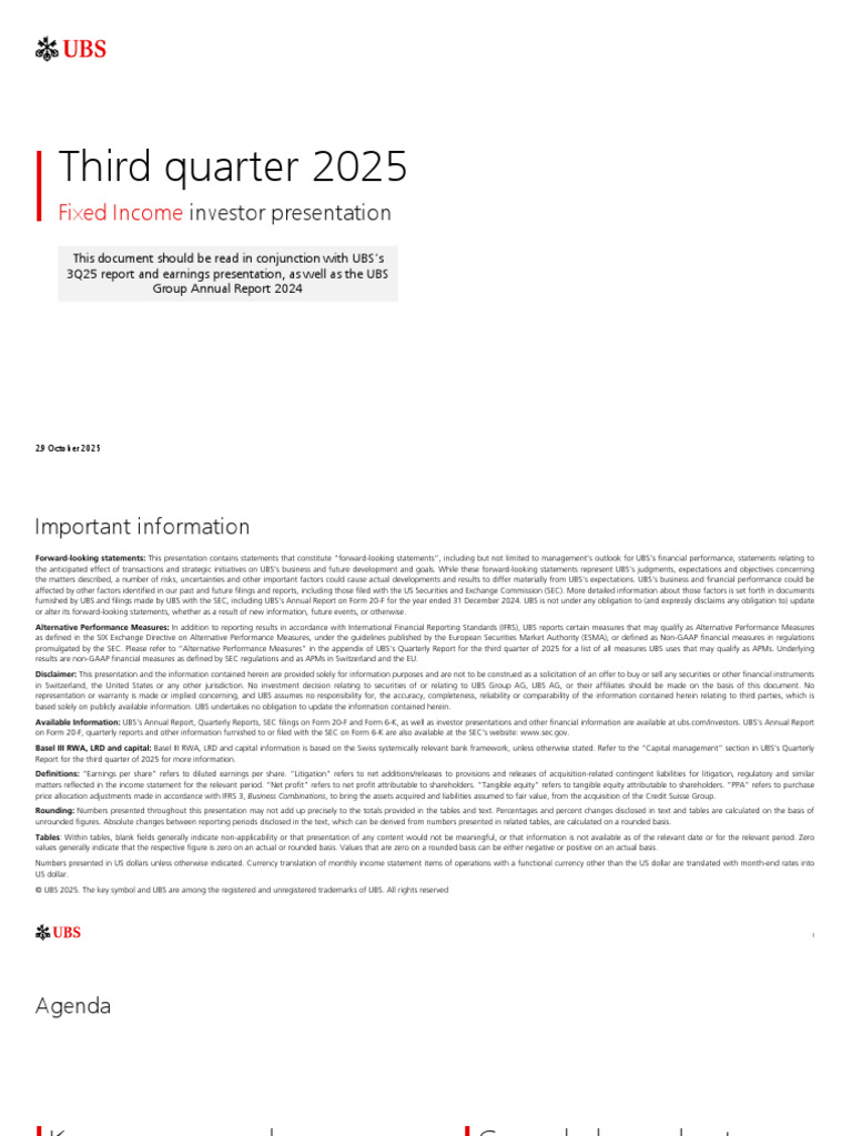 UBS 3Q25 Fixed Income Investor Update | PDF | Book Value | Ubs