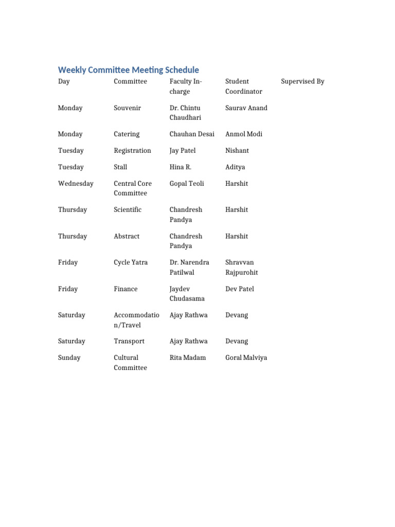 Weekly Committee Meetings Updated | PDF