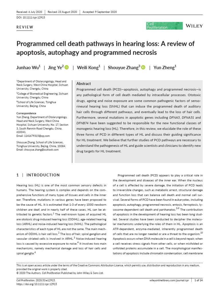 Wu Et Al. - 2020 - Programmed Cell Death Pathways in Hearing Loss A ...