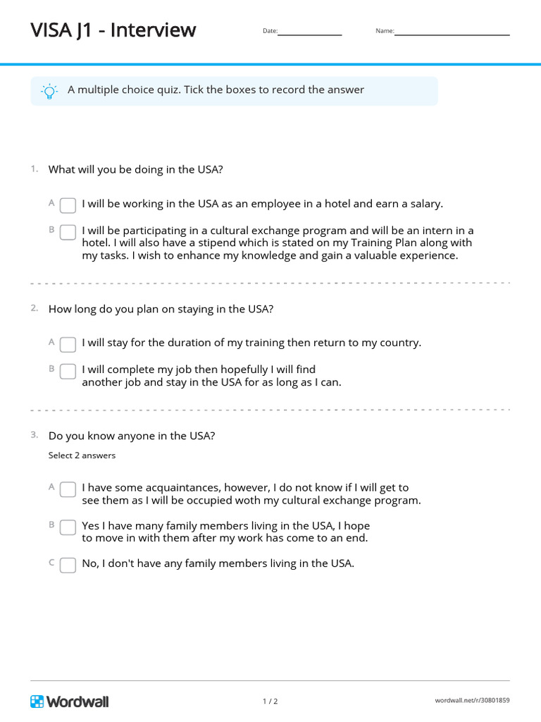J1 Visa Interview Preparation Guide | PDF