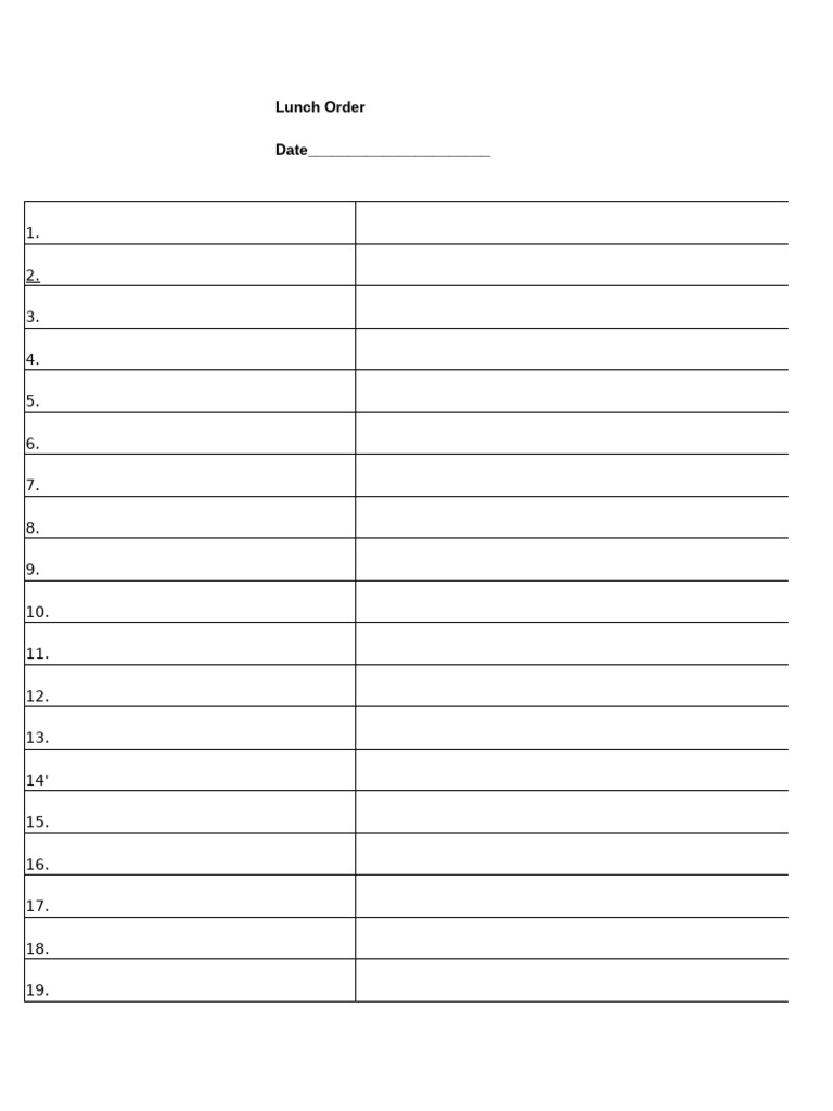 Lunch Form | PDF
