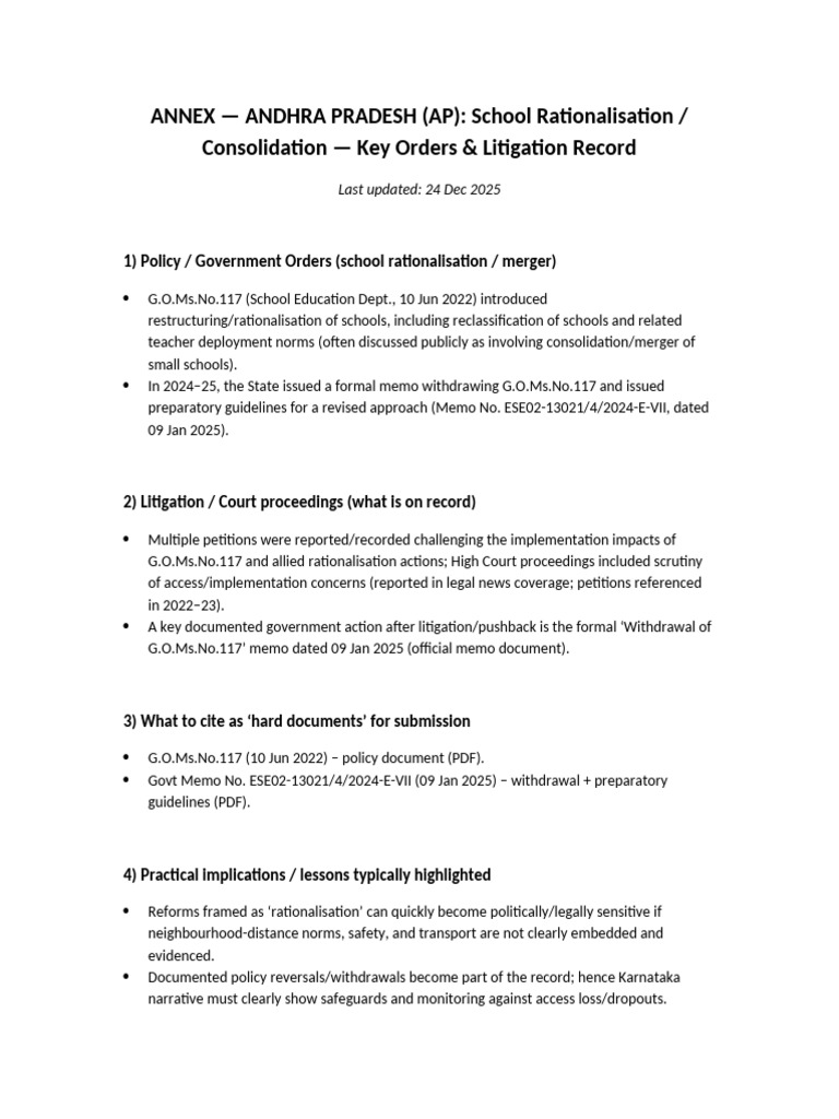Andhra Pradesh Annex School Rationalisation GO117 2022 2025 | PDF