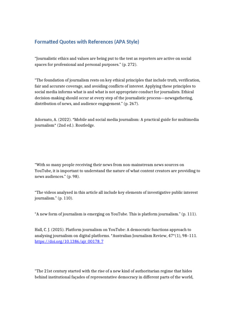 APA Quotes With References | PDF | Journalism | News