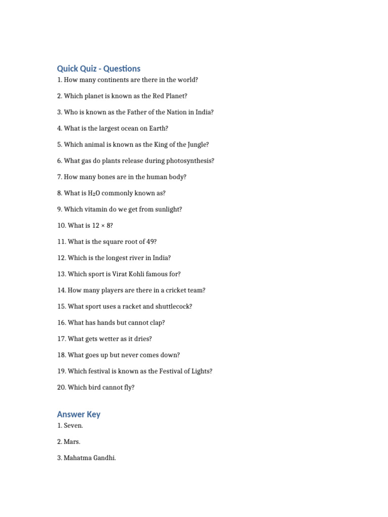 Quick Quiz | PDF