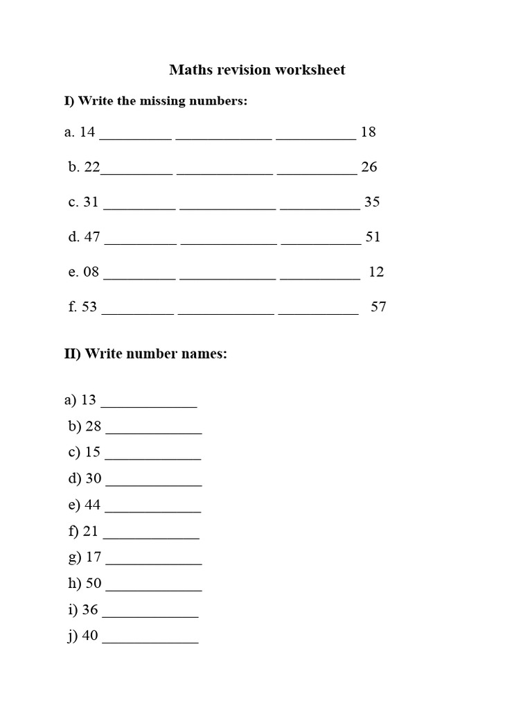 Maths Revision Worksheet | PDF