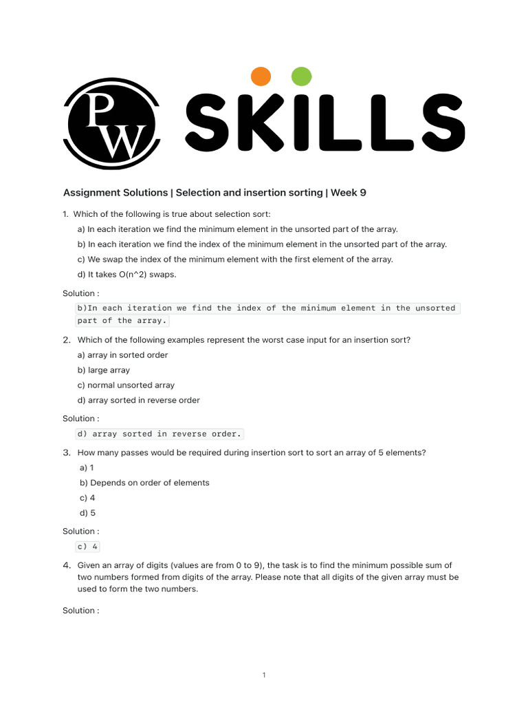Sorting Solution To Assignment 02 Written DECODE DSA With C 2 0 | PDF ...