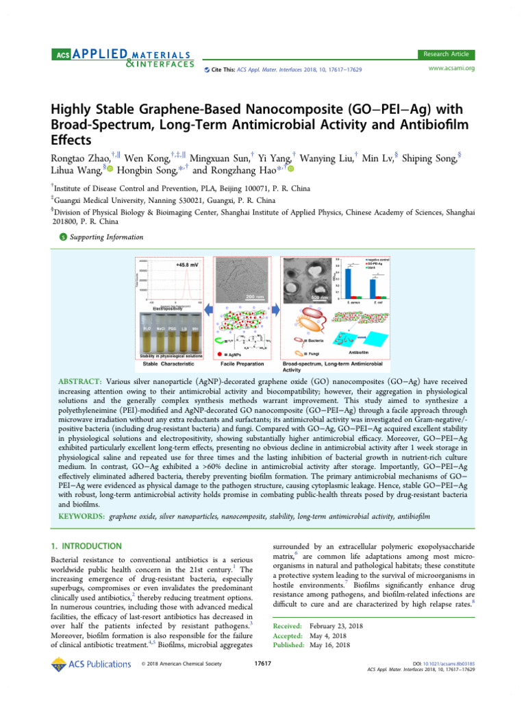 Highly Stable Graphene Based Nanocomposite (Go Pei Ag) With Broad ...