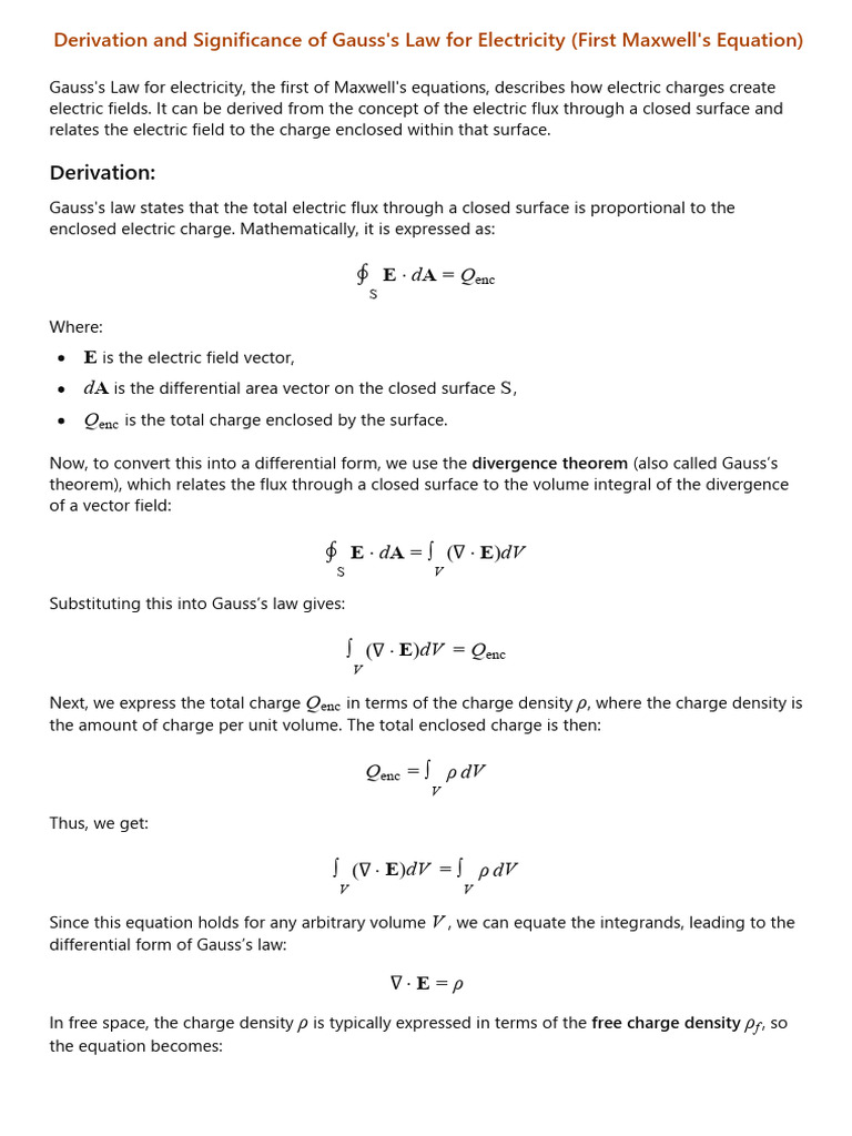 Maxwell's First Equation and Derivation | PDF | Flux | Theoretical Physics