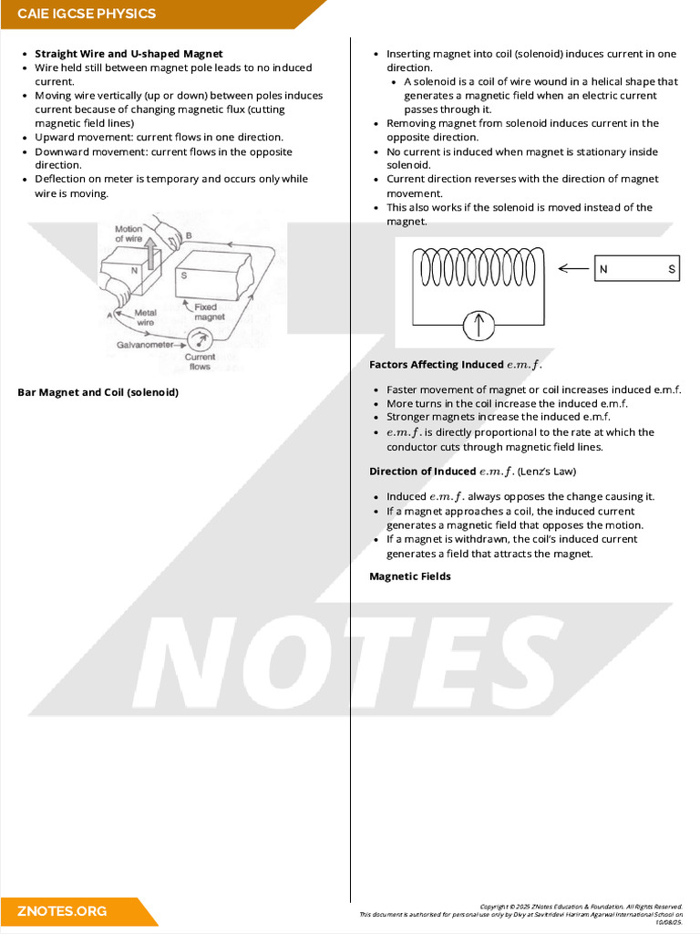 IGCSE Physics: Electromagnetism Concepts | PDF | Inductor | Magnetic Field