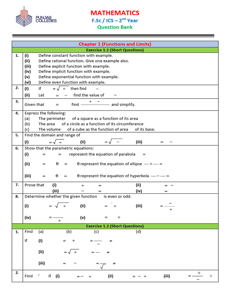 Math Question Bank Part 2, 2025 | PDF | Function (Mathematics) | Derivative