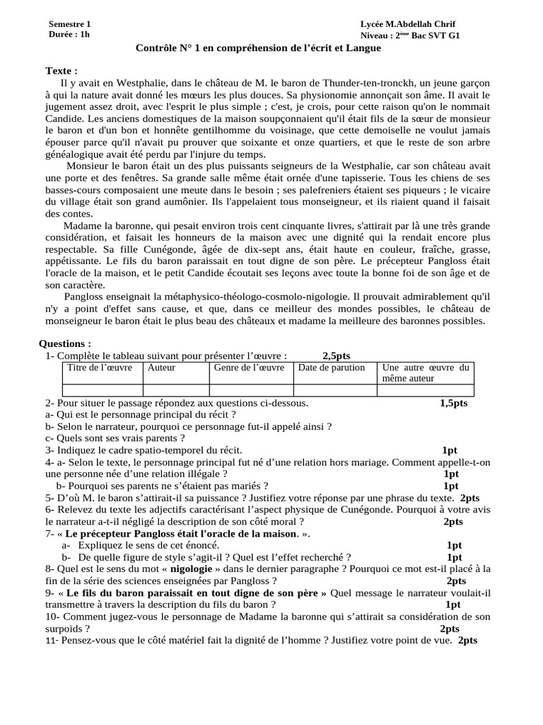 2bac SVT G.1 | PDF | Candide