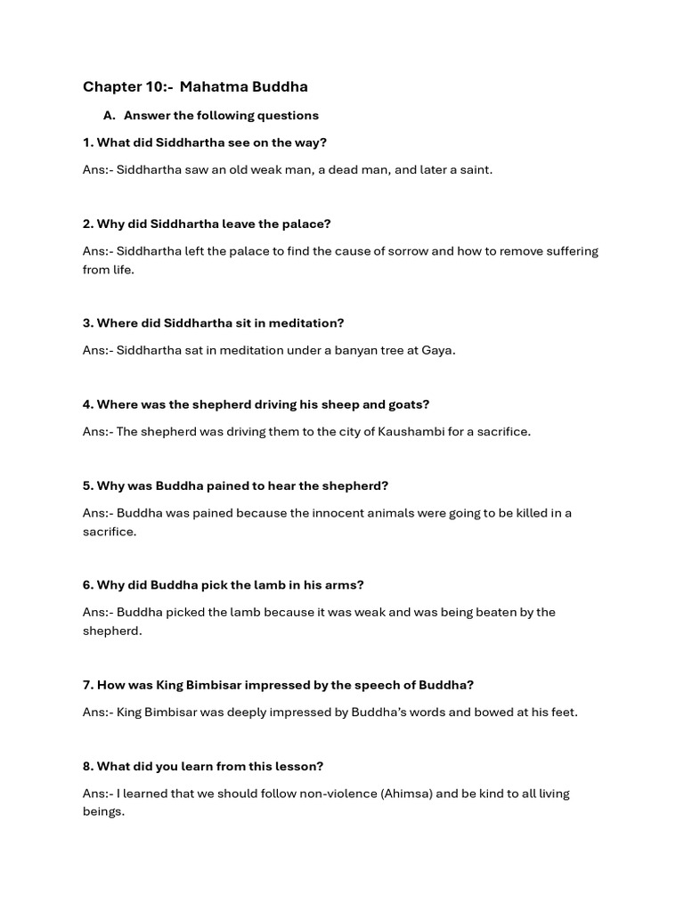 Ch-10 (Mahatma Buddha) Questions and Answers | PDF