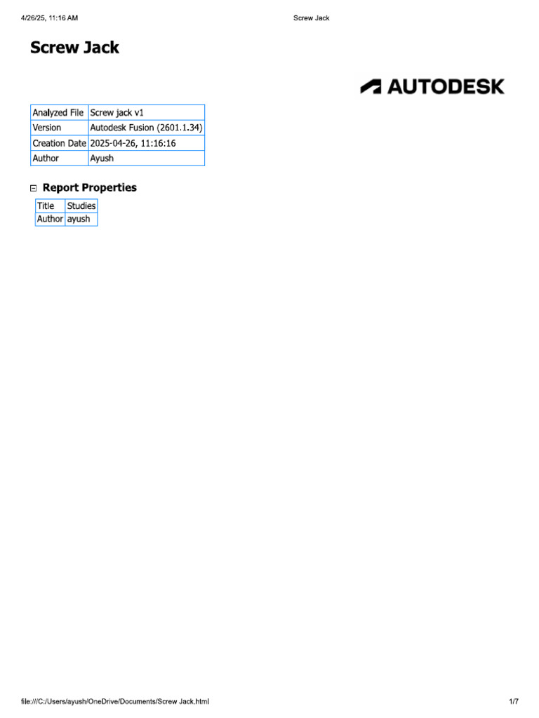 Screw Jack Analysis | PDF