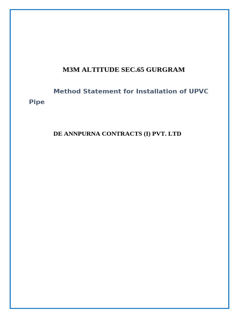 UPVC Pipe Installation Method Statement | PDF | Pipe (Fluid Conveyance ...