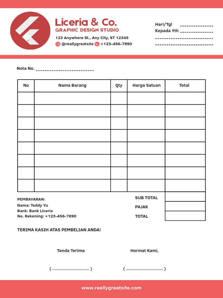 Putih Modern Simple Nota Kontan Faktur A4 | PDF