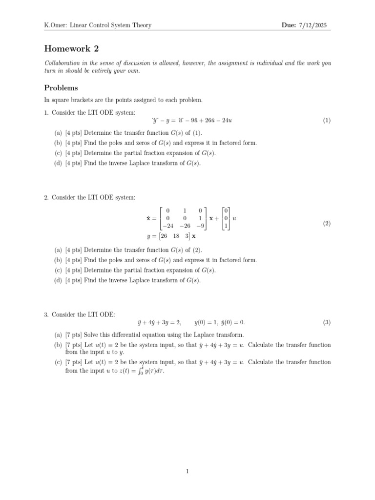 2 Linear Control System TUt2-1 | PDF | Ordinary Differential Equation ...
