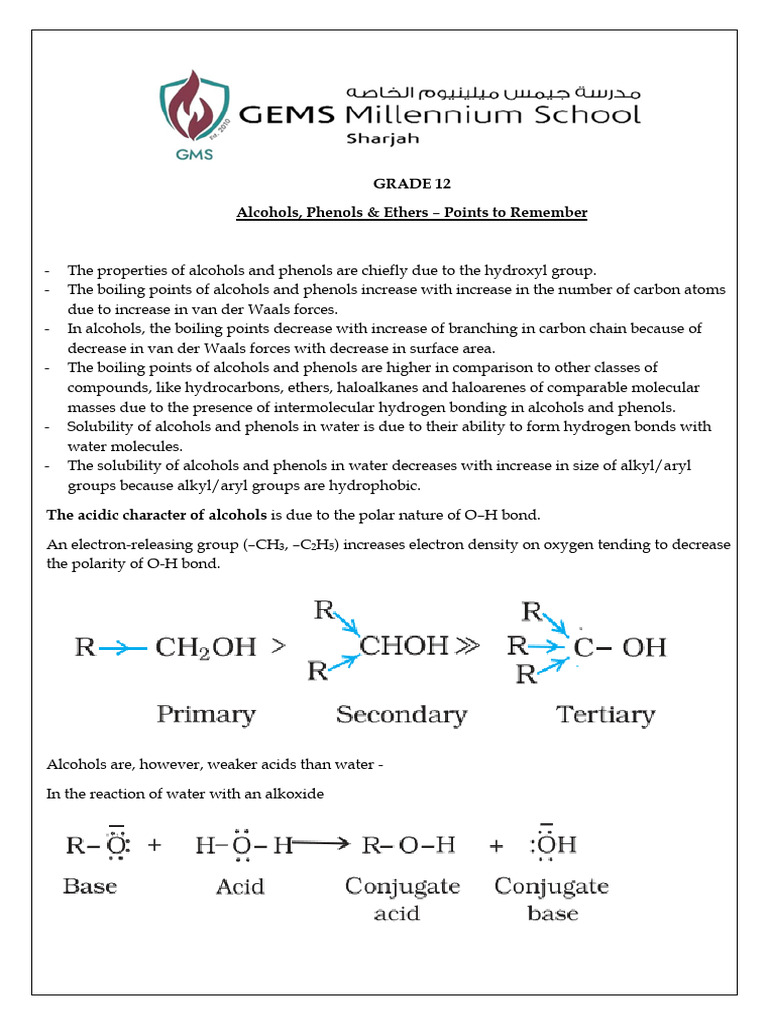 Alcohols, Phenols & Ethers Overview | PDF | Ether | Hydroxide