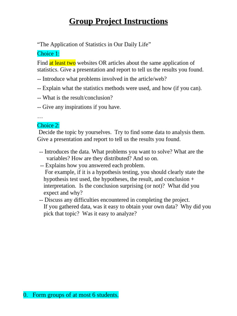Statistics Project Guidelines and Format | PDF | Statistics | Microsoft ...