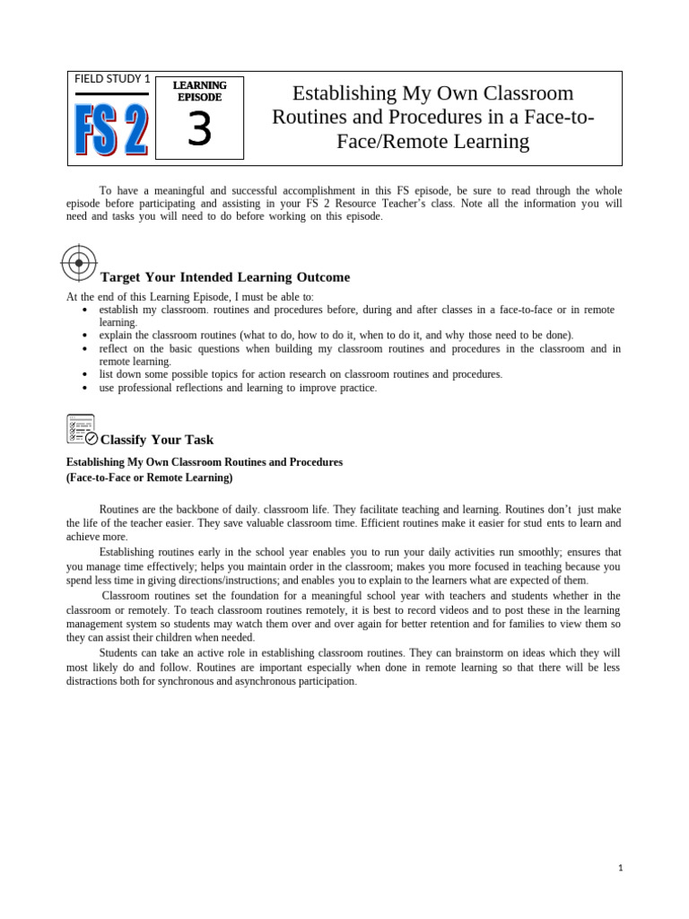 2-3 Establishing My Own Classroom Routines and Procedures in Face To ...