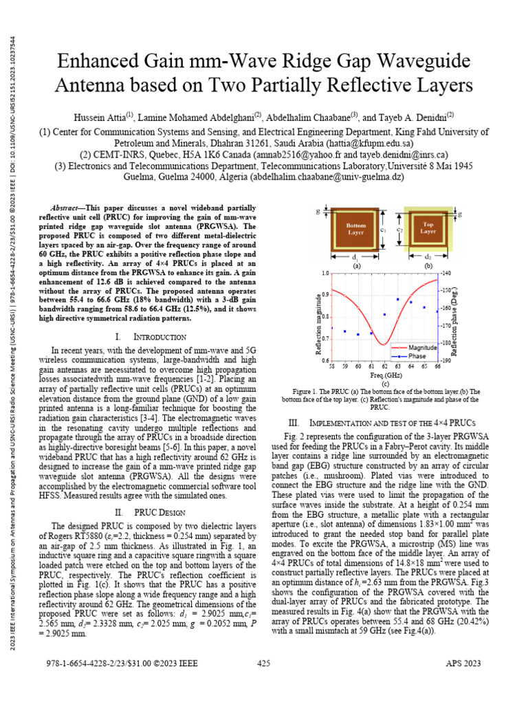 Enhanced Gain MM - Wave Ridge Gap Waveguide Antenna Based On Two ...