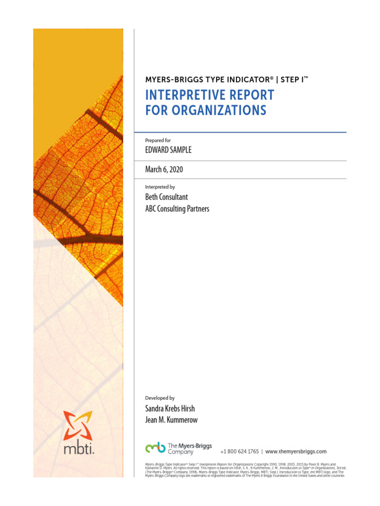 Myers-Briggs Step I Interpretive Report | PDF | Personality Type ...