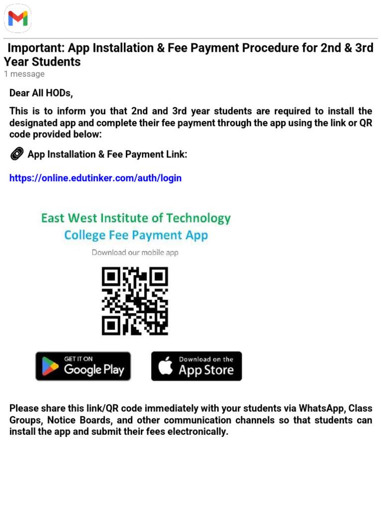 Gmail - Important - App Installation & Fee Payment Procedure For 2nd ...