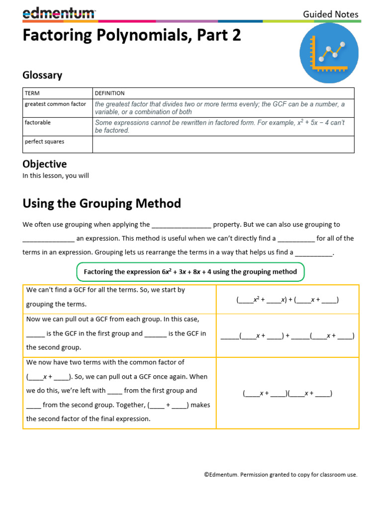 Guided Notes - Factoring Polynomials, Part 2 | PDF | Factorization ...