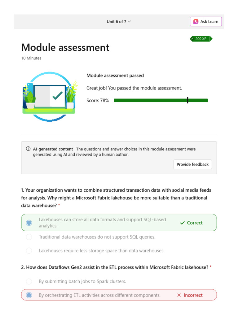 Module Assessment - Training - Microsoft Learn | PDF | Data Warehouse ...