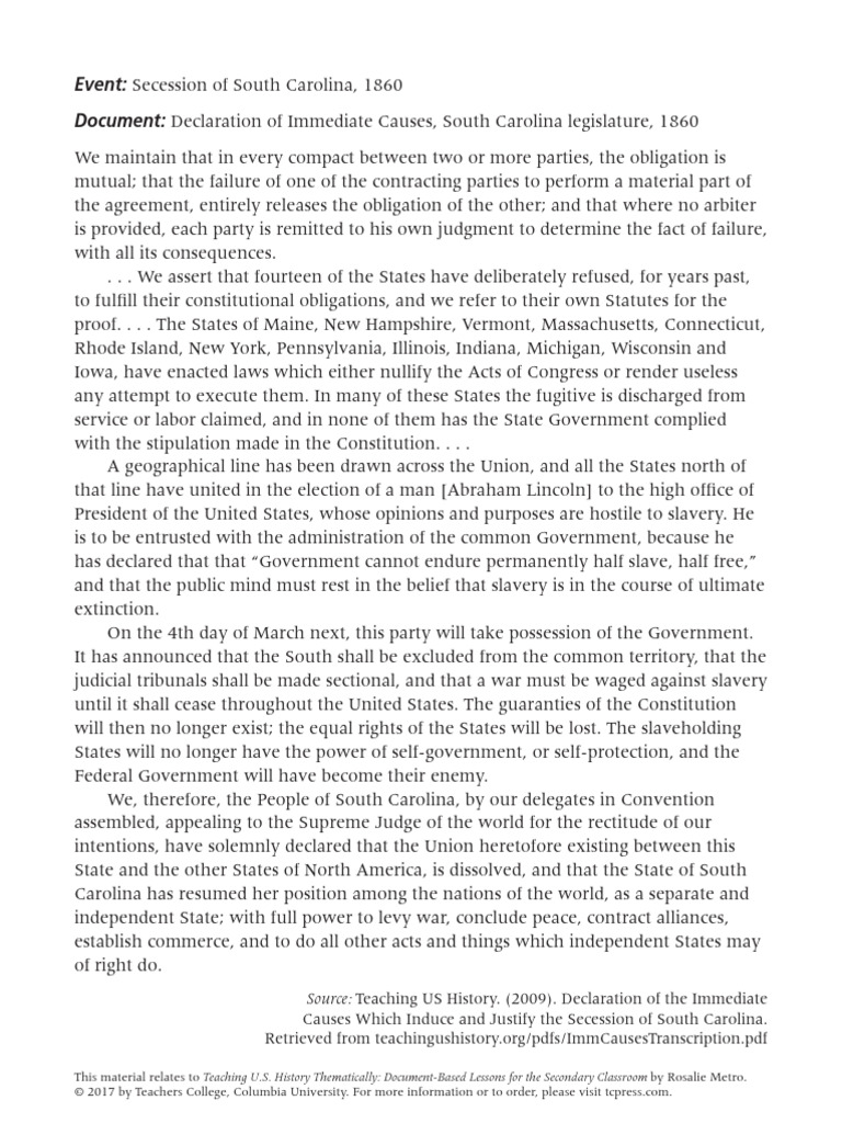South Carolina Secession Causes, 1860 | PDF | The United States ...