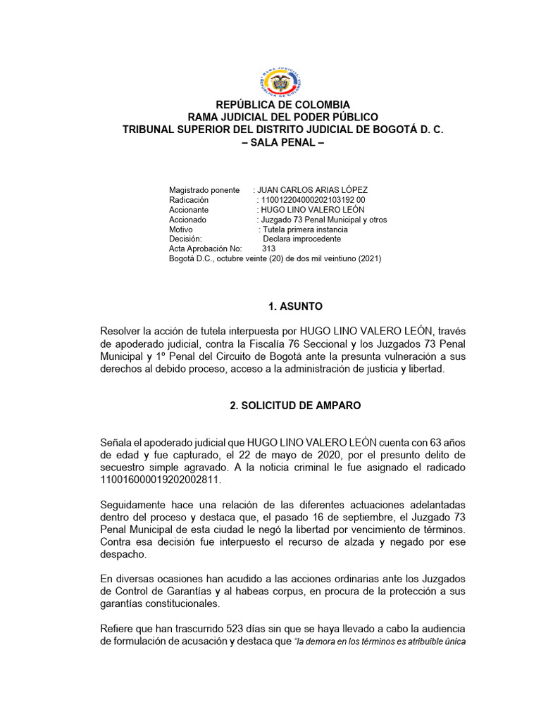 t1 202103192 00 Hugo Lino Valero León - Providencia Judicial - Libertad ...