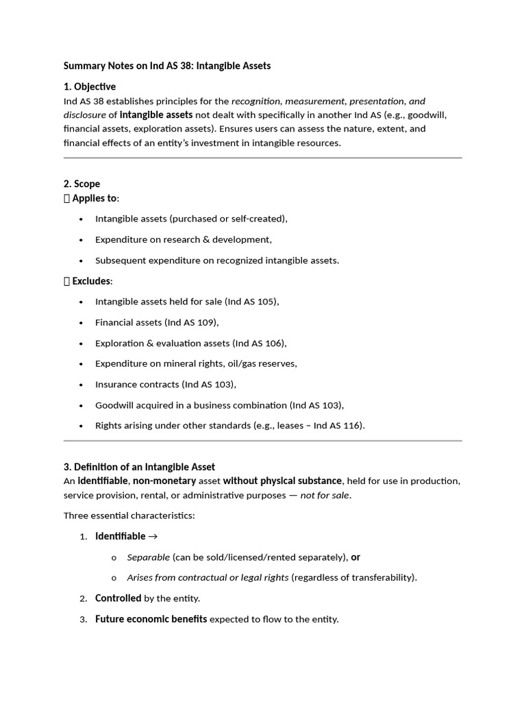 Summary Notes On Ind AS 38 | PDF | Intangible Asset | Goodwill (Accounting)