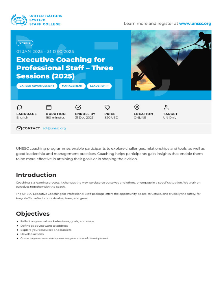 Executive Coaching For Professional Staff Three Sessions 2025 | PDF ...