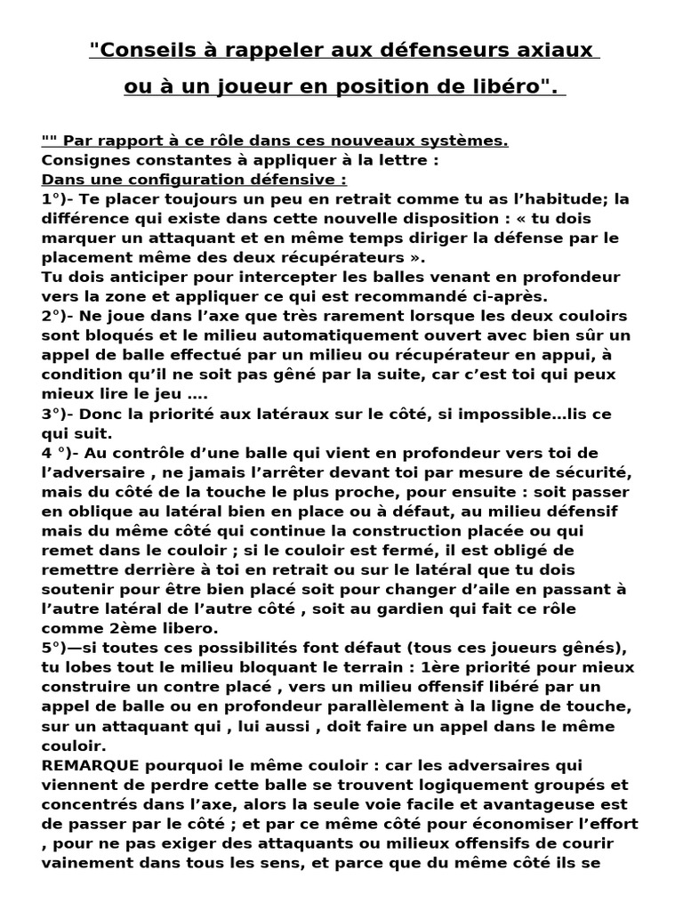 Conseils pour défenseurs axiaux et libéros | PDF | Défenseur (football)