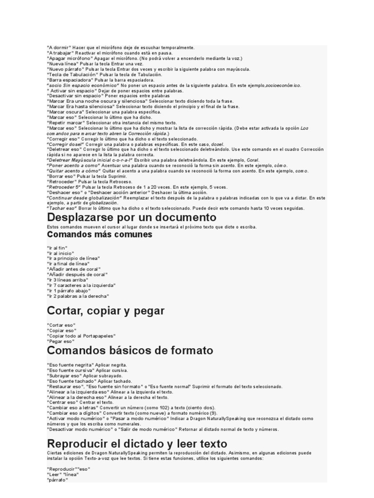 Comandos de Dragon NaturallySpeaking | PDF | Ventana (informática ...