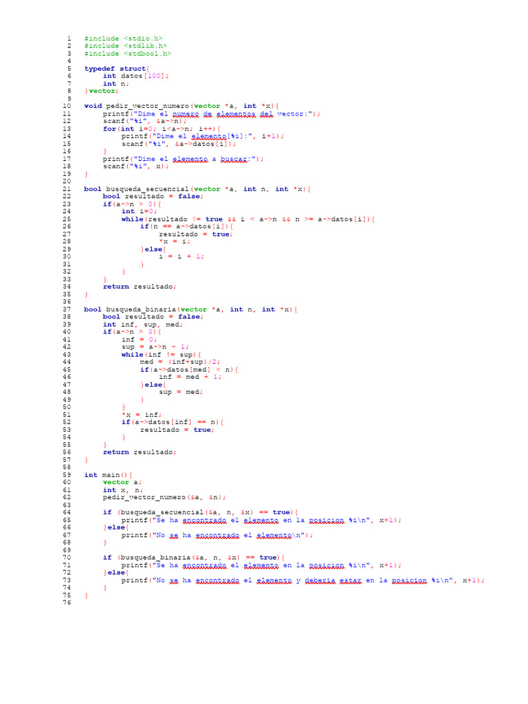 Busqueda en Vector Numerico Ordenado en c | PDF
