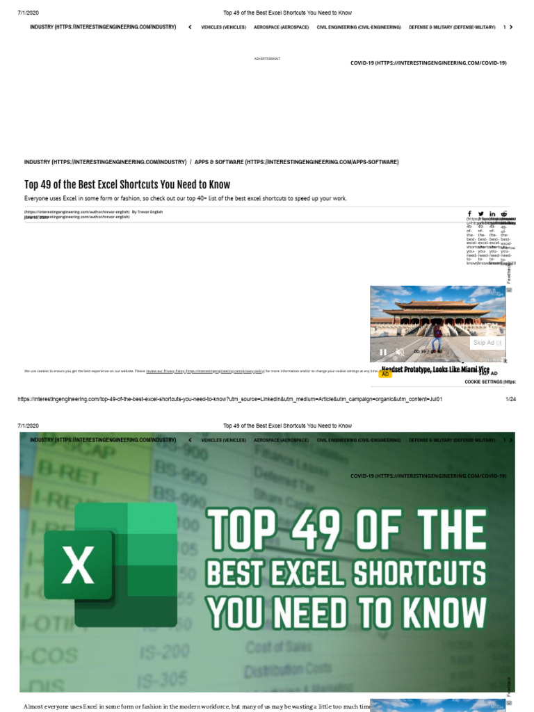 Top 49 of The Best Excel Shortcuts You Need To Know | PDF | Microsoft ...
