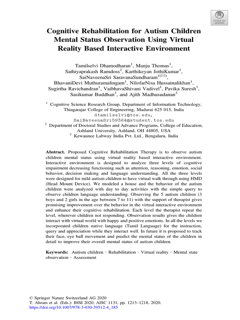 Cognitive Rehabilitation For Autism Children Mental Status Observation ...
