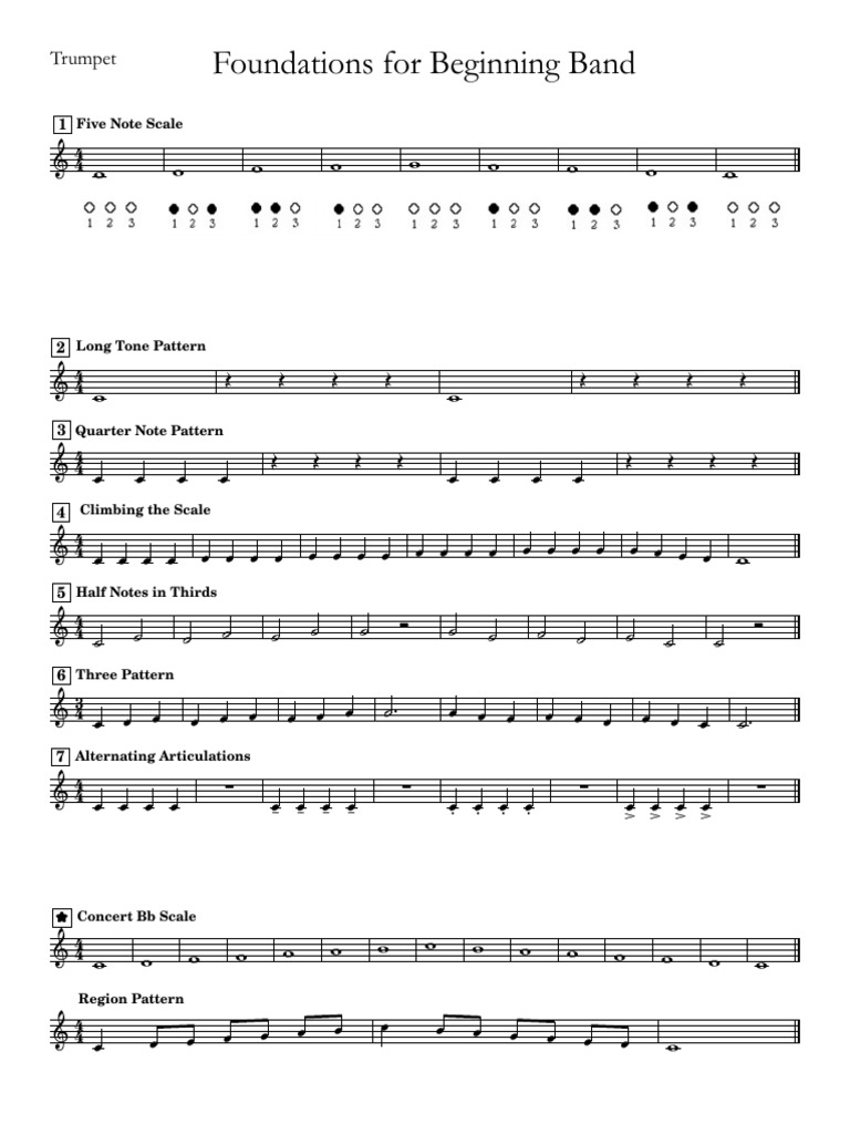 Beginning Band Trumpet Exercises | PDF | Brass Instruments | Aerophones