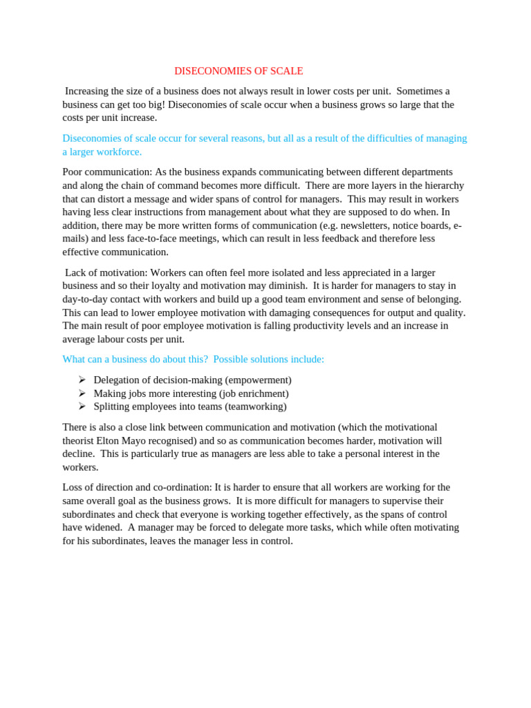 A Note On Diseconomies of Scale | PDF